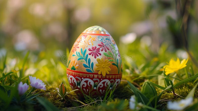 Easter Designer Egg on Grass Stock Illustration - Illustration of ...