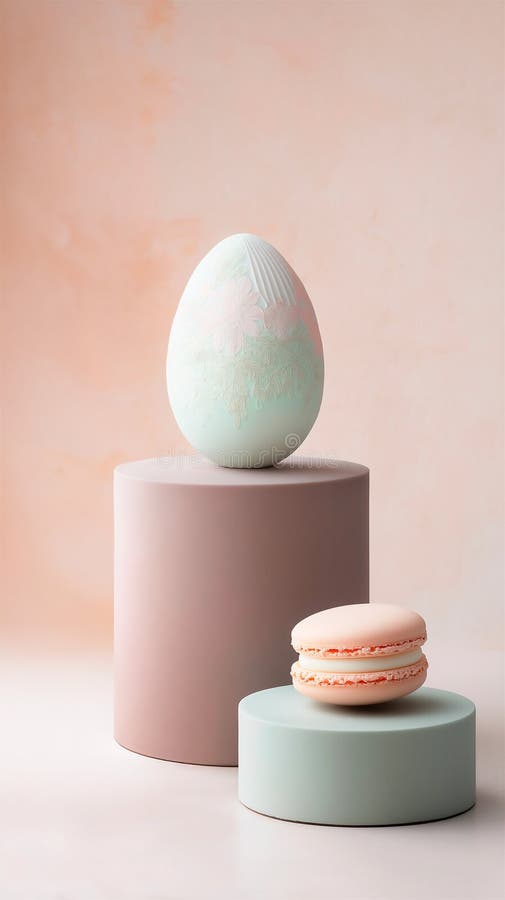 Easter Dessert Display with Pastel-colored Chocolate Egg, Mousse Cake ...