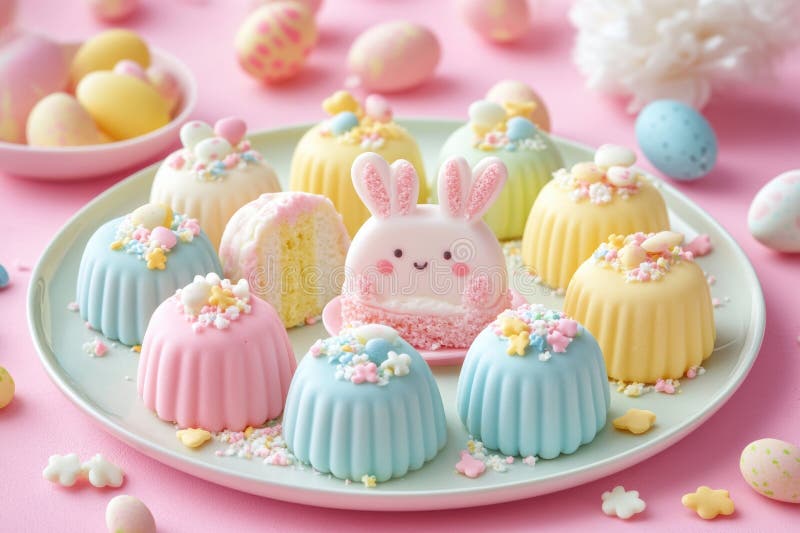 Easter Dessert Display, Small Bento Cakes in Pastel Colors on Easter ...