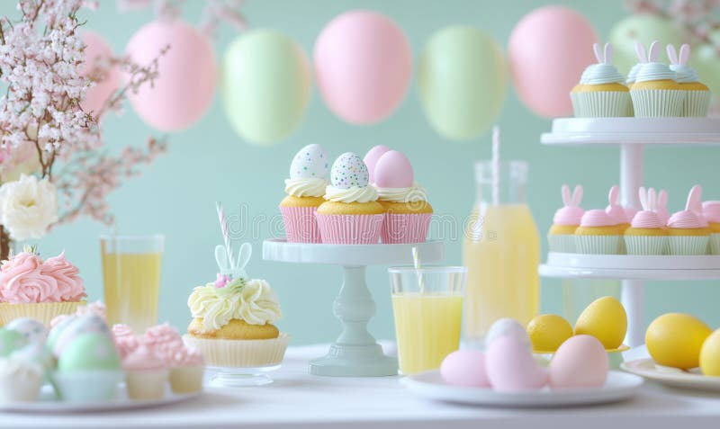Easter Dessert Table Featuring Colorful Cupcakes, Candies, and Festive ...