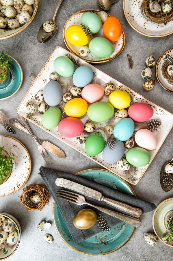 Easter Dinner Table Decoration Eggs Vibrant Stock Image - Image of ...