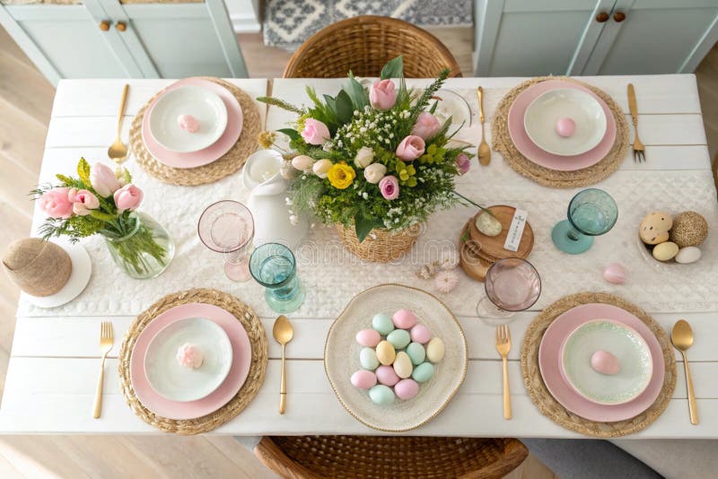 Easter Dinner Table Setting for Holiday Celebration Stock Illustration ...
