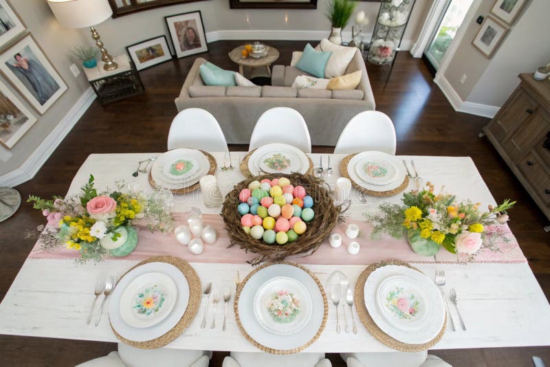 Easter Dinner Table Setting for Holiday Celebration Stock Illustration ...