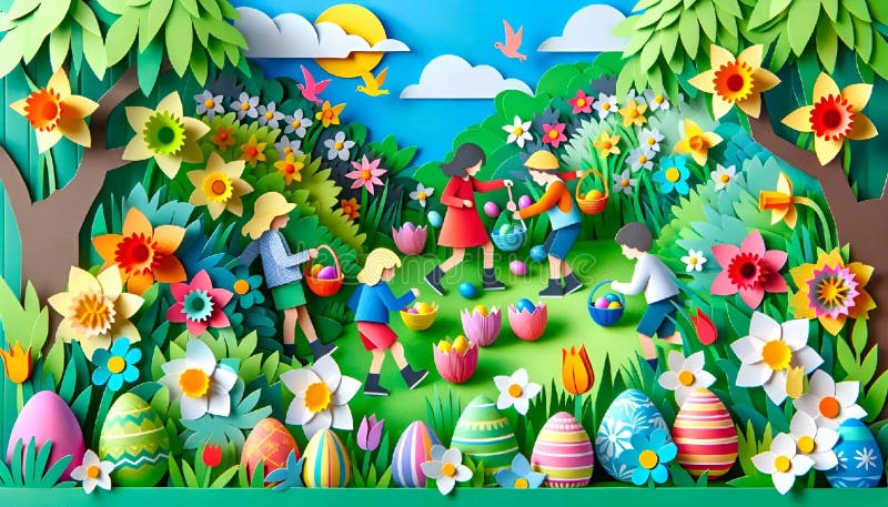 An Easter Display in Paper with Lots of Different Types of Decorations ...