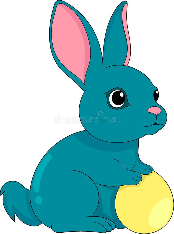 Easter Doodle Cartoon Illustration, Green Rabbit Carrying Festive Eggs ...