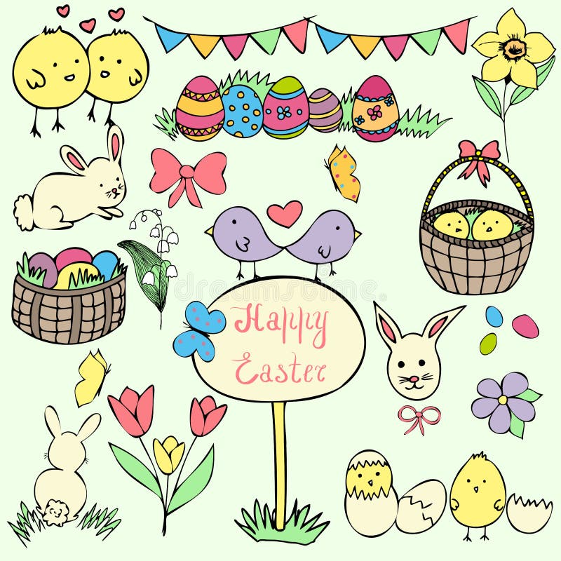 Easter Doodle Collection, Happy Easter Vector Set, Huge Collection of ...