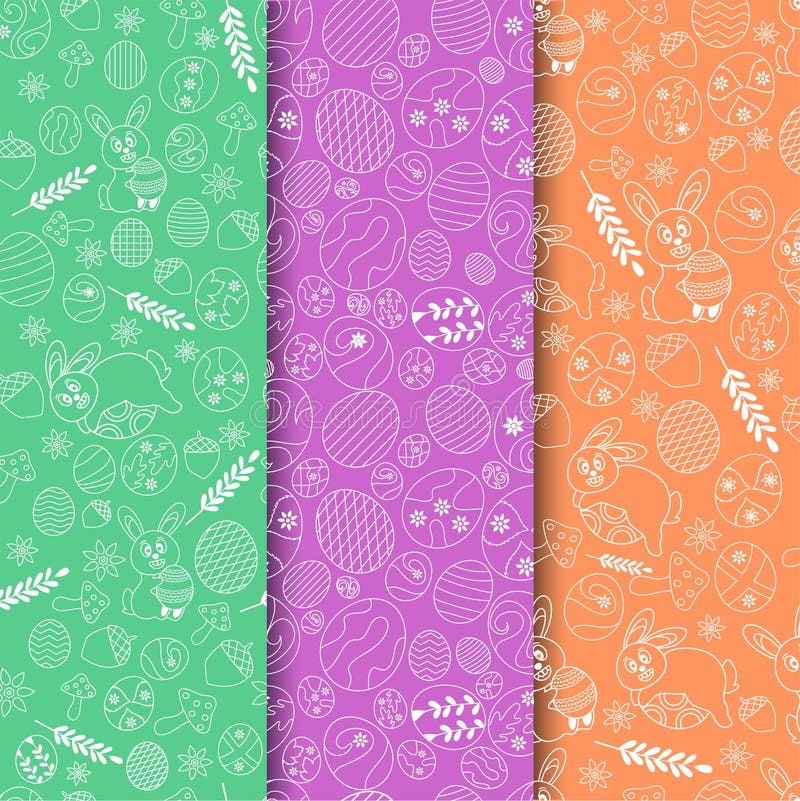 Easter Doodle Seamless Pattern Design. Pack of Three Color and Seamless ...