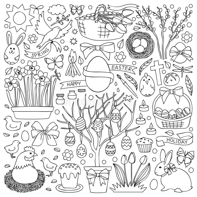 Easter doodle set stock vector. Illustration of design - 67729244