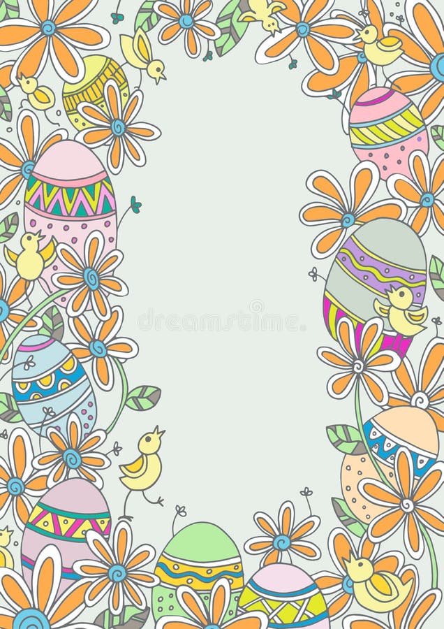 Easter Drawing Decorative Illustration with Eggs and Chicks Stock ...