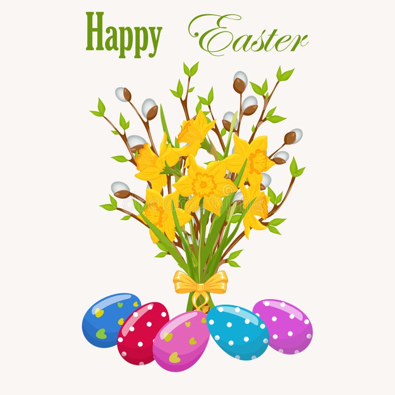 Easter Early Spring Flowers Bucket. Easter Colorful Flat Elements ...