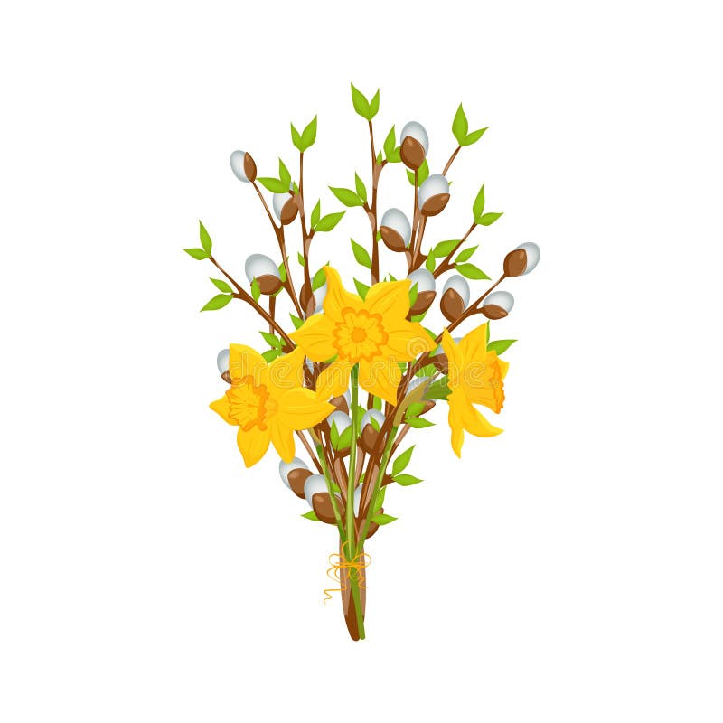 Easter Early Spring Flowers Bucket. Easter Colorful Flat Elements ...