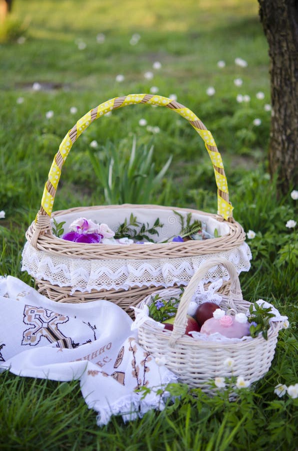 Easter. Easter Basket with Food. Stock Image - Image of basket, food ...