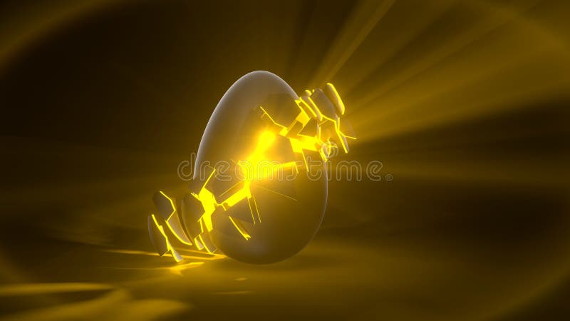 Easter Egg. Alien Egg with Yellow Glowing Cracks and Light Rays Stock ...