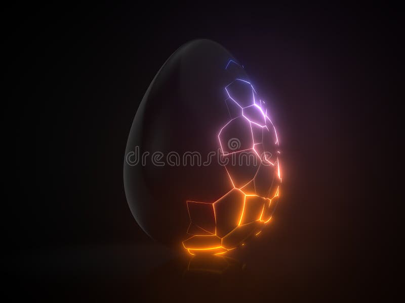 Easter Egg. Alien Egg with Yellow Glowing Cracks and Light Rays Stock ...