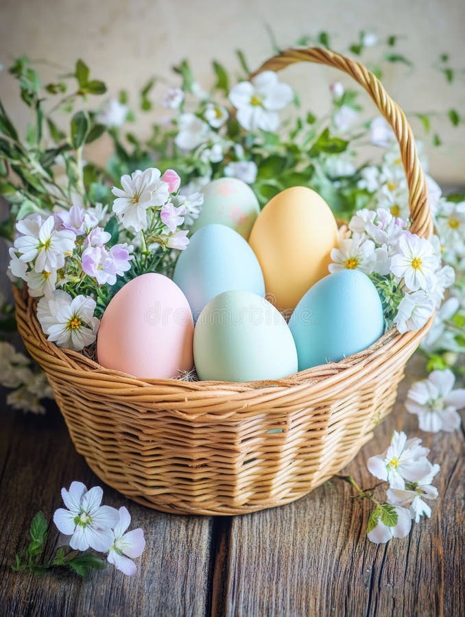Easter Egg Basket with Spring Flowers Stock Photo - Image of flowers ...