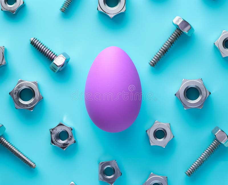 Easter Egg on Blue Background with Hand Tools, Fasteners and Fittings ...
