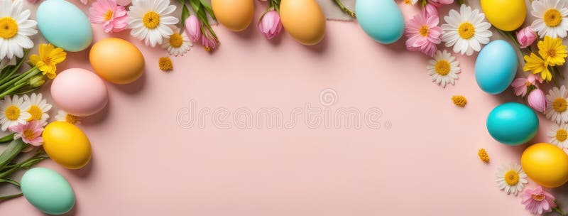 Easter Egg Border with Fresh Spring Blooms Stock Illustration ...