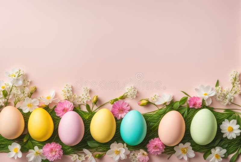Easter Egg Border with Fresh Spring Blooms Stock Illustration ...