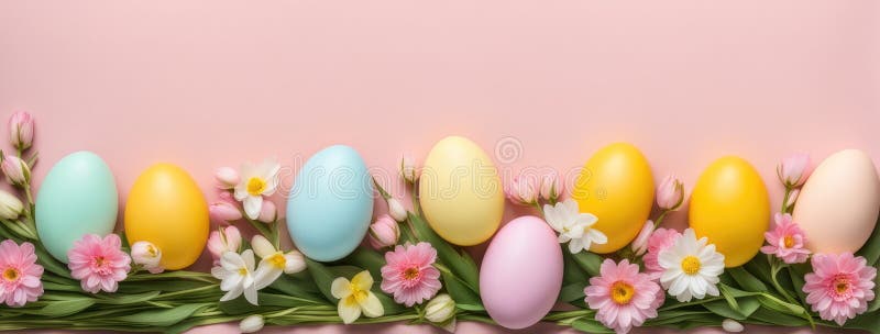 Easter Egg Border with Fresh Spring Blooms Stock Illustration ...