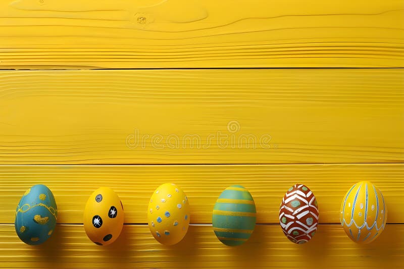 Easter Egg Border on Yellow Wood Background: Festive High Definition ...