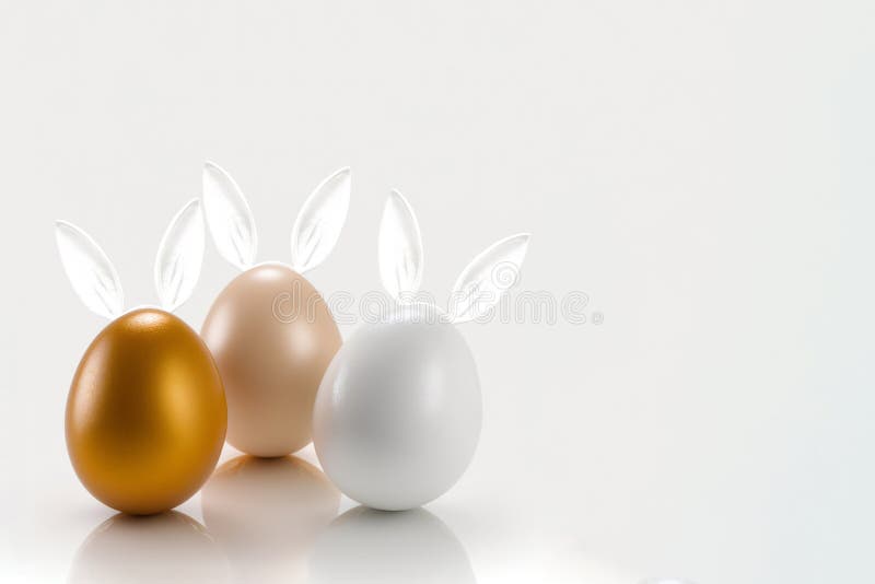 Three Easter Eggs with White Bunny Ears Stock Photo - Image of symbol ...
