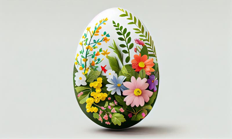 Easter Egg Decorated with Flowers on a White Background, Happy Easter, Generative AI Stock ...