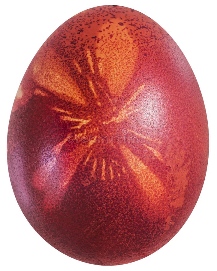 Easter Egg Decorated with Red Color and Leaves Imprints Isolated on ...