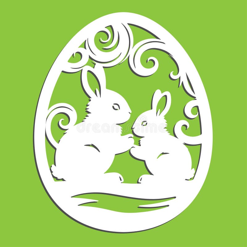 Easter Egg Design with 2 Bunny and Pattern. Easter Rabbit Laser Cut ...