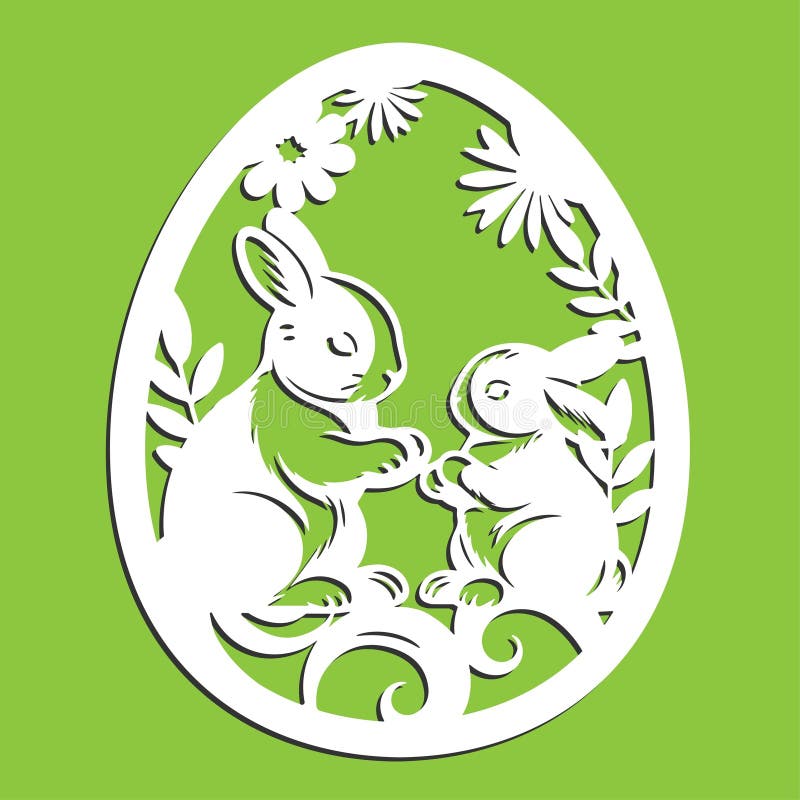 Easter Egg Design with 2 Rabbit and Flowers. Easter Bunny Laser Cut ...