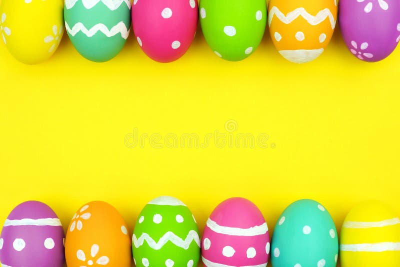 Easter Egg Double Border Over Yellow Paper Background Stock Photo ...