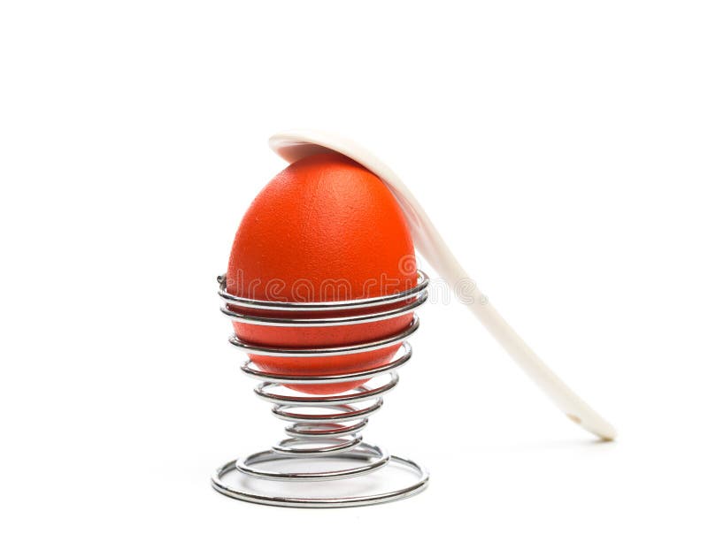 Easter Egg in Egg Stand with Spoon Isolated Stock Photo - Image of ...
