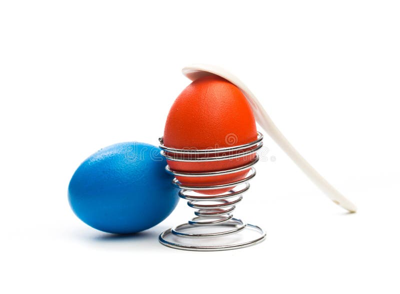 Easter Egg in Egg Stand with Spoon Isolated Stock Image - Image of ...