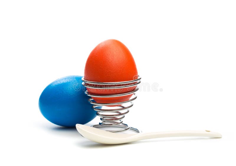 Easter Egg in Egg Stand with Spoon Isolated Stock Image - Image of ...