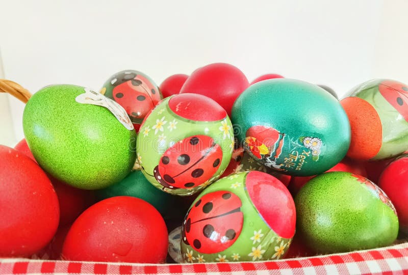 Easter Egg Eggs Painted with Red and Green Colors Isolated Basket for ...