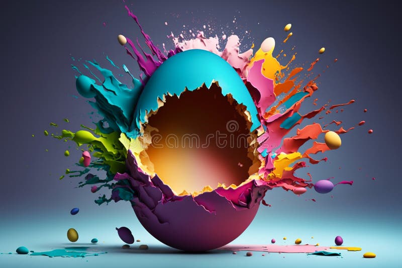 Easter Egg Exploding into Many Colours and Sheding Smaller Eggs, Easter ...