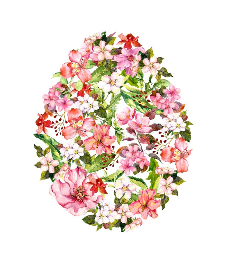 Easter Egg from Flowers. Beautiful Floral Watercolor Template for ... Easter Egg from Flowers. Beautiful Floral Watercolor Template for ...