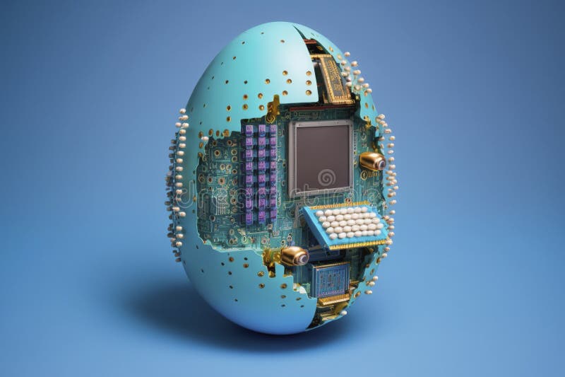 Easter Egg Formed by Computer Components on Blue Background. Generative ...