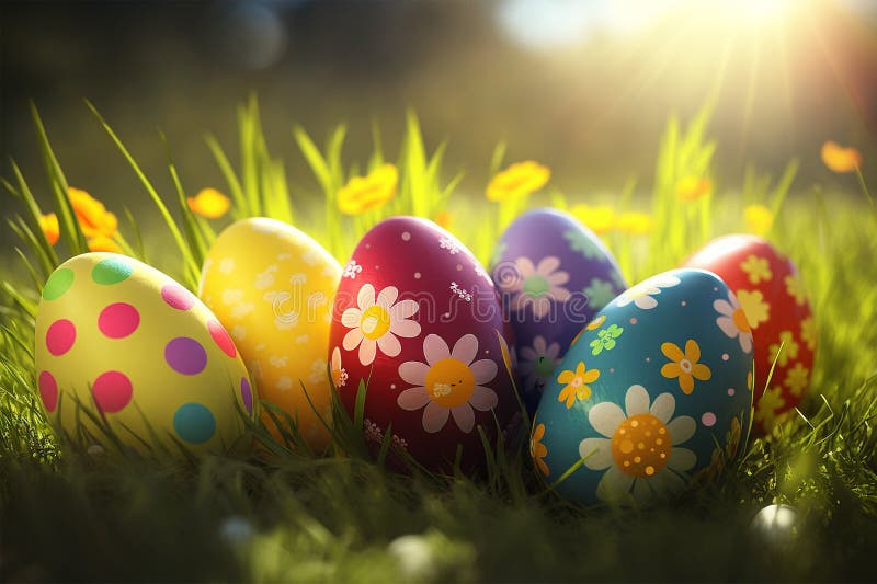 Easter Egg Hunt Background. Easter Spring Background with Colourful ...