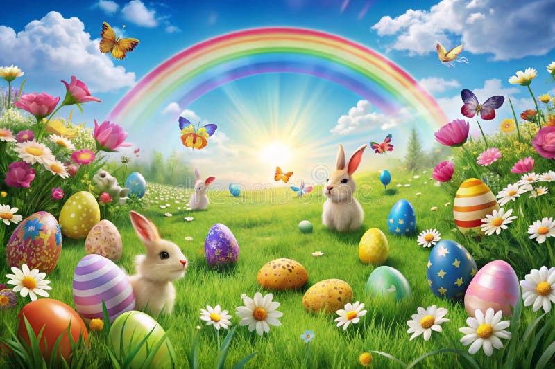 Easter Egg Hunt a Bright Cheerful Wallpaper. Generative AI Stock ...