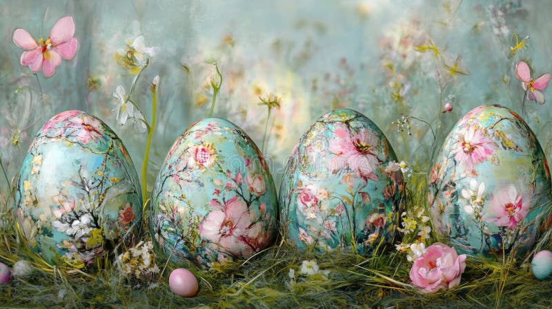 Easter Egg Hunt, Easter Eggs Painted with Pastel Colors Resting in ...