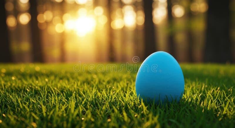 Easter Egg Hunt Scene, Blue Egg in Grassy Forest Setting Stock ...