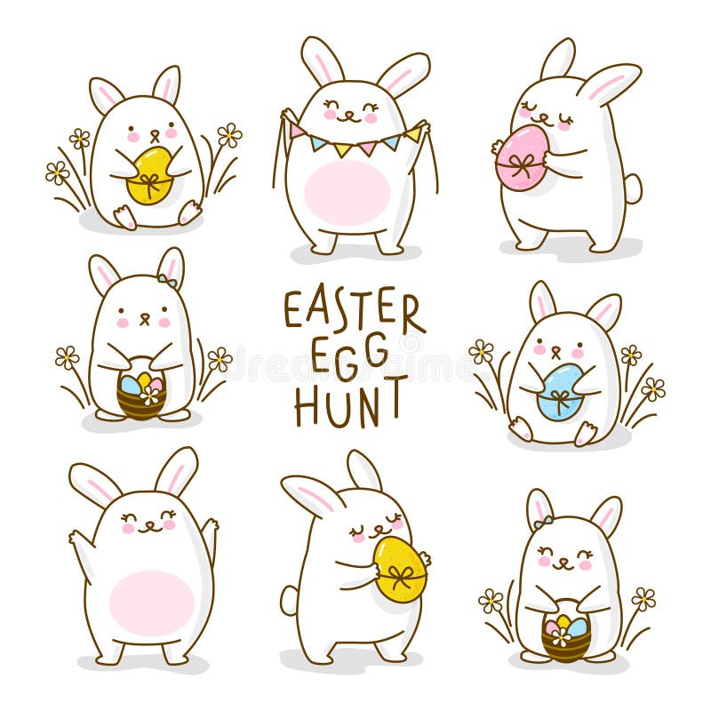 Easter Egg Hunting Greeting Card with Rabbits Stock Vector ...