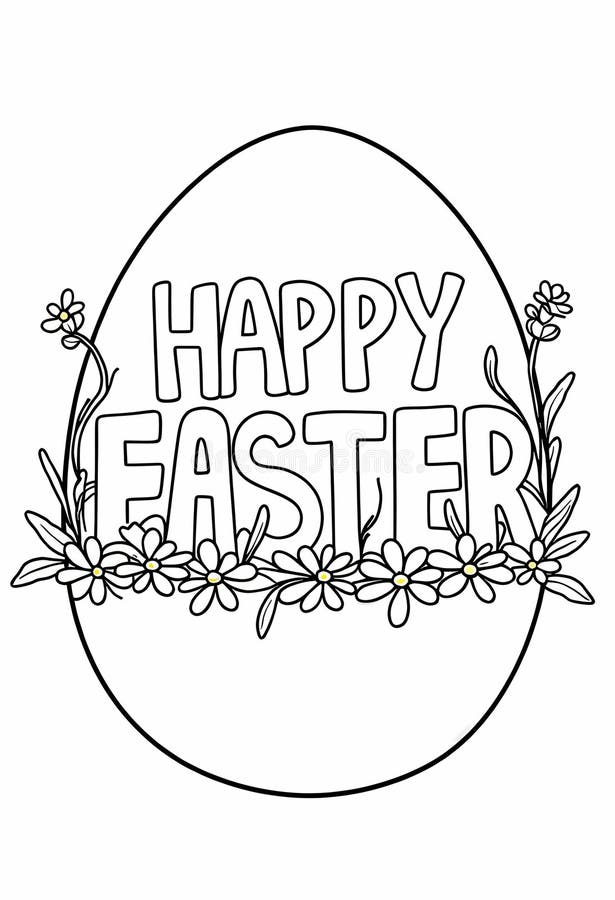 Easter Egg with Lettering "HAPPY EASTER" and Floral Decoration Coloring ...