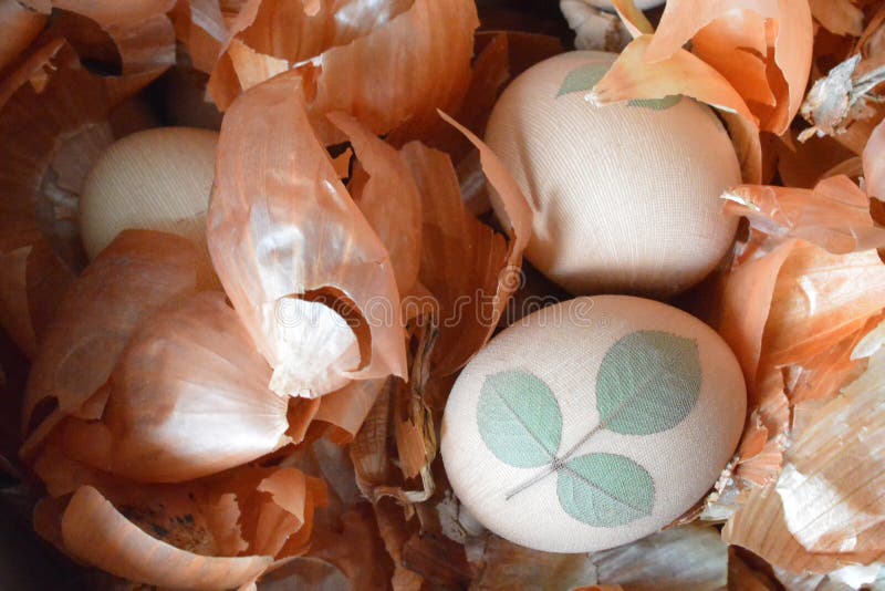 Easter egg and onion peels stock photo. Image of pattern - 106125842