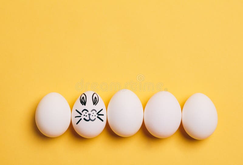 Easter Egg with Painted Smiling Bunny Face and Ears. Stock Image ...
