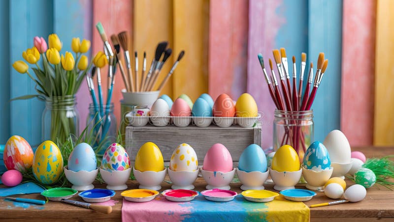 Easter Egg Painting Station Stock Illustration - Illustration of ...