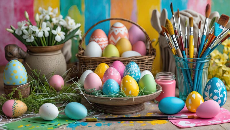 Easter Egg Painting Station Stock Illustration - Illustration of ...