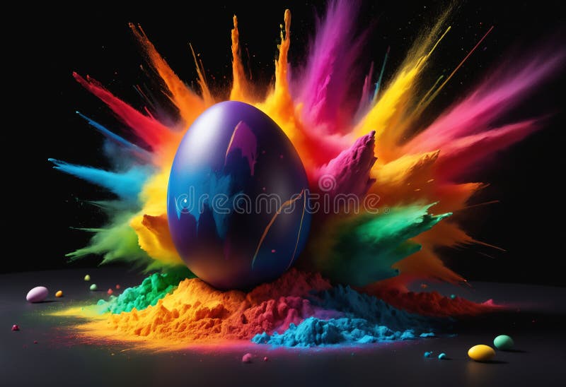 Easter Egg into Powerful Explosion of Colorful Rainbow Holi Powder ...