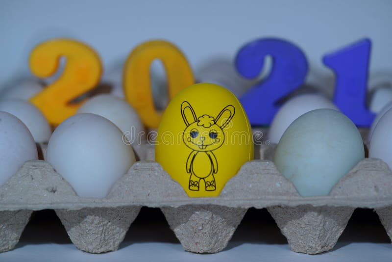 Easter Egg Rabbit Shaped Eggs and Number 2021 Stock Image - Image of ...