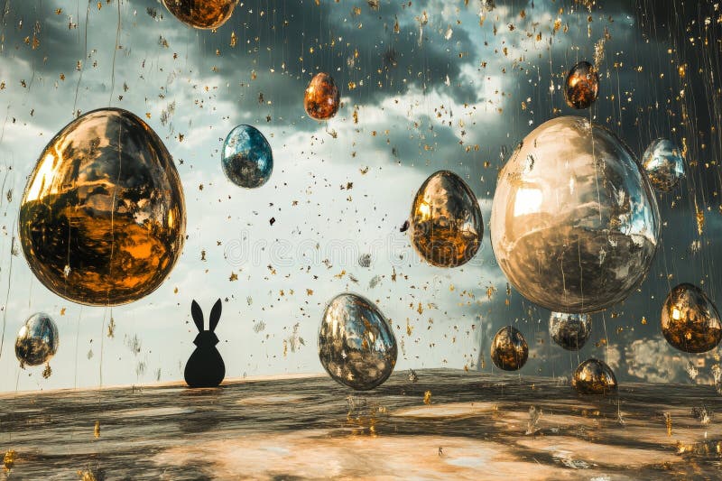Easter Egg Rain with Rabbit, Generative Ai Stock Illustration ...